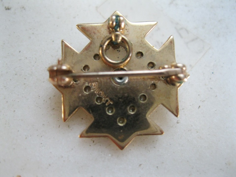 Victorian 10k Masonic Knights Templar Cross Pin/Fob with seed pearls ...