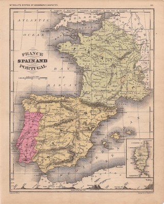 Pre-1900 - Map Of France Spain