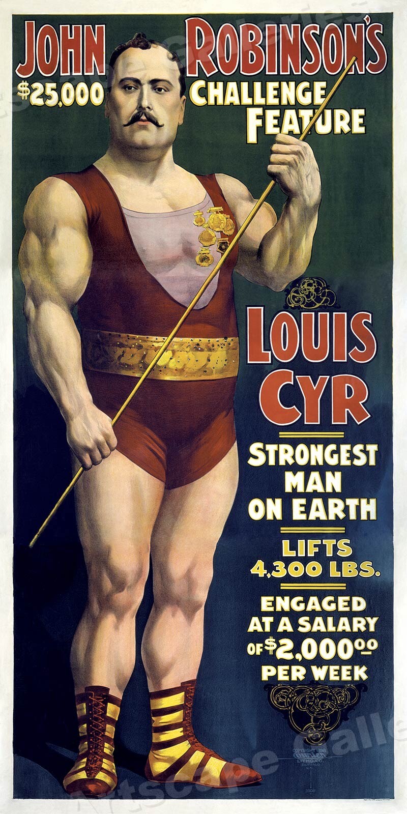 1890s Louis Cyr Strongman Challenge Vintage Style Body Builder Poster ...