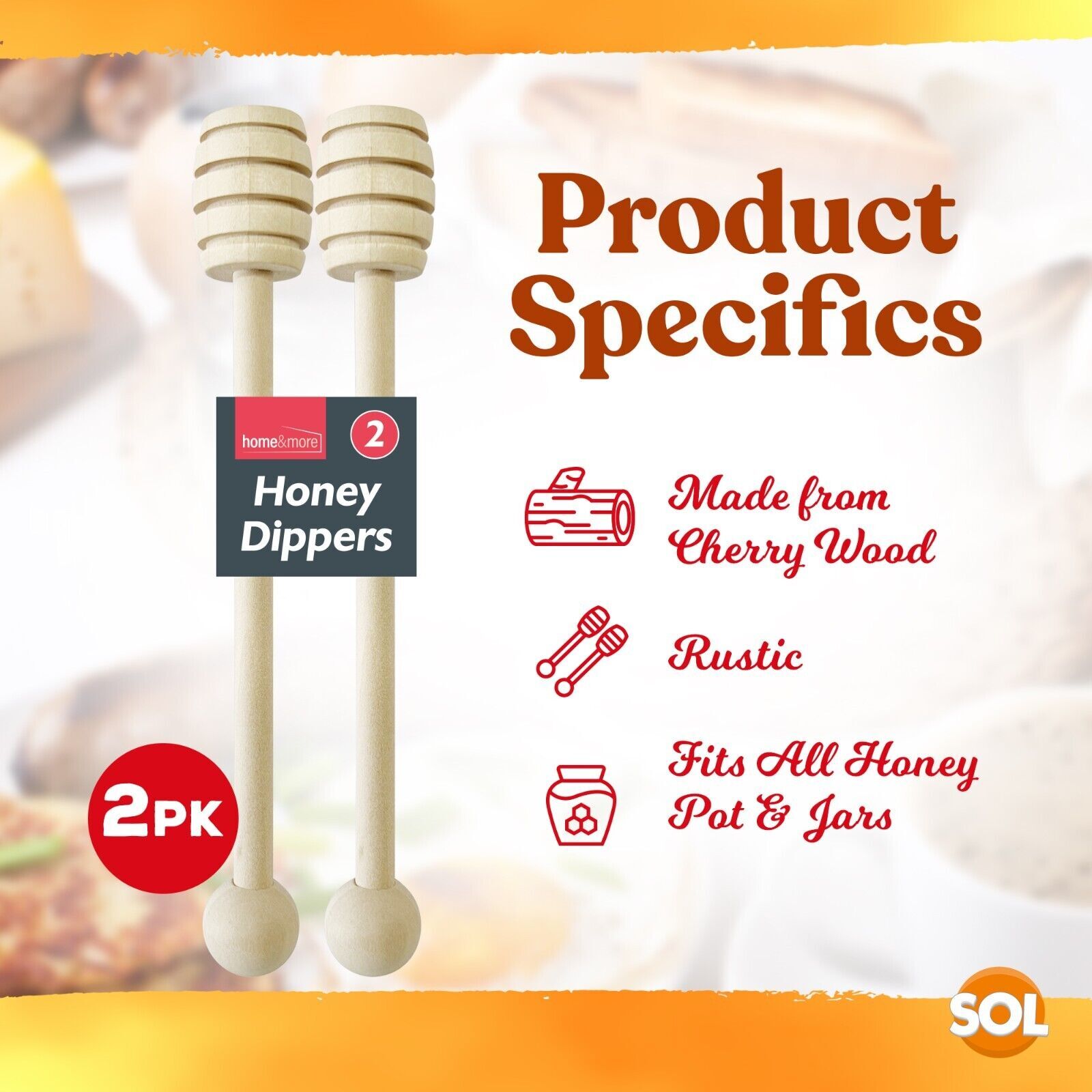 2pk Wooden Honey Spoon 16cm Syrup Pot Wood Dipper Drizzler Stick Server ...