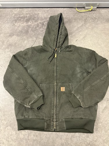 VTG Carhartt Jacket J130 MOS Lined Duck Hood Moss Green SIZE Large ...