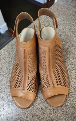 Vince Camuto Sandals Lavette Perforated Slingback Brown Leather Block ...