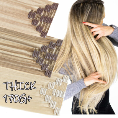 Extra THICK Clip In Human Hair Extensions Double Weft 100% Remy Hair ...