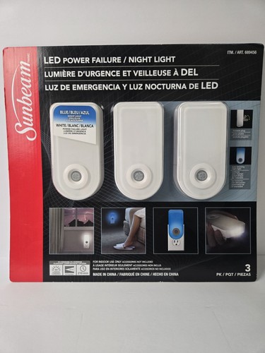 Sunbeam White LED Power Failure Night Light 3 Pack 689456 NEW SEALED | eBay