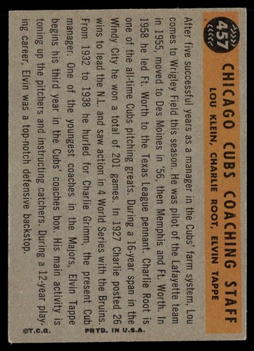 Chicago Cubs Coaches (Charlie Root / Lou Klein / Elvin Tappe) CO 1960 ...