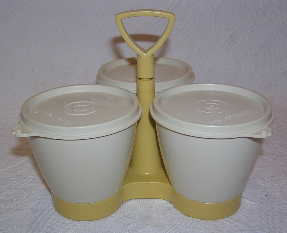 Vintage Tupperware Condiment Caddy Server #757 - 3 Containers Lids ...