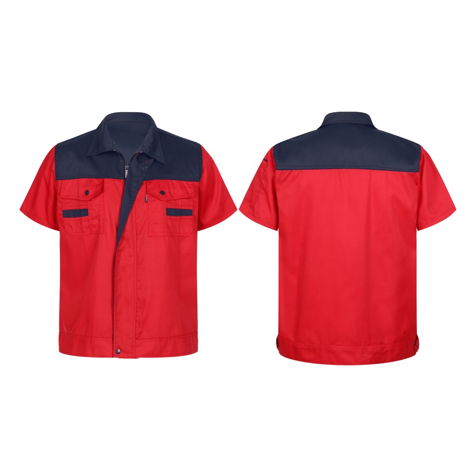 Mens Work Shirt Auto Mechanic Technician Uniform Short Sleeve Zipper ...
