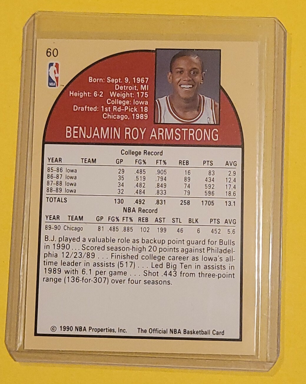 1990-91 NBA Hoops Basketball B.J. Armstrong Rookie Card #60 Chicago ...