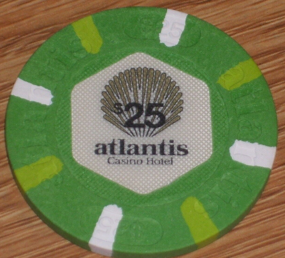 $25 1ST EDT UNC GAMING CHIP FROM THE ATLANTIS (1984-1989) CASINO ...