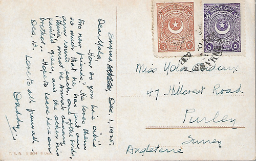 Turkey / Ottoman Empire - postcard (ppc) - stamps, Smyrna pmk 1925 ...