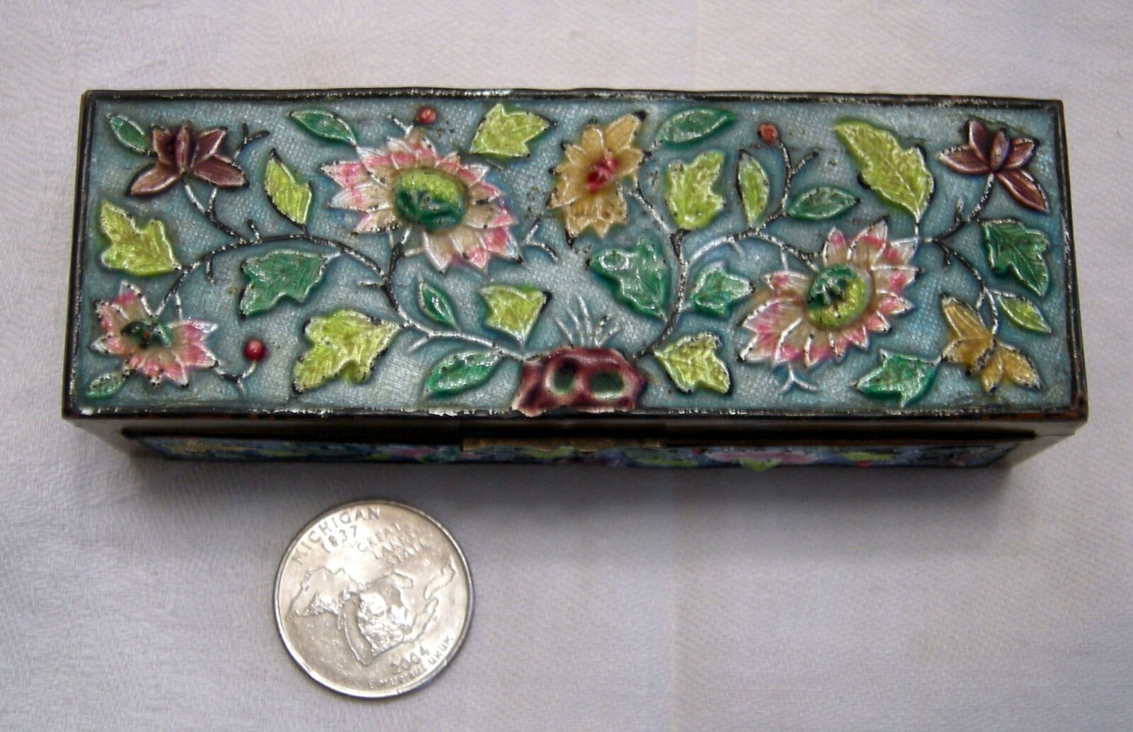 Antique Heavy CHINESE CLOISONNE ENAMEL BRASS STAMP BOX Hinged | eBay