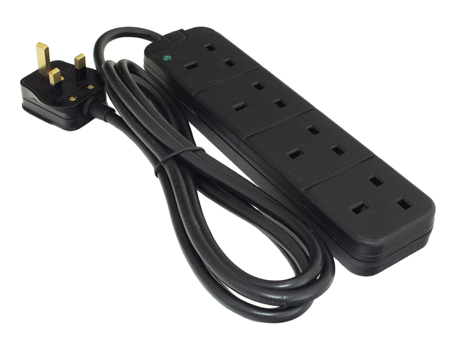 2 Metre 4 Gang Extension Lead 4-Way UK Plug Sockets Mains Power Cable ...