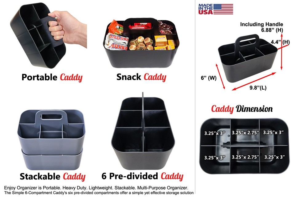Small Stackable and Portable Simple 6-Compartment Caddy - Made In USA ...