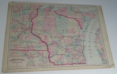 1875 Map WISCONSIN removed from Asher & Adams Railroad Atlas | eBay