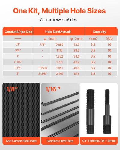 Knockout Punch Set, 10 Ton Hydraulic Knockout Set, 1/2" to 2" KO Tool ...