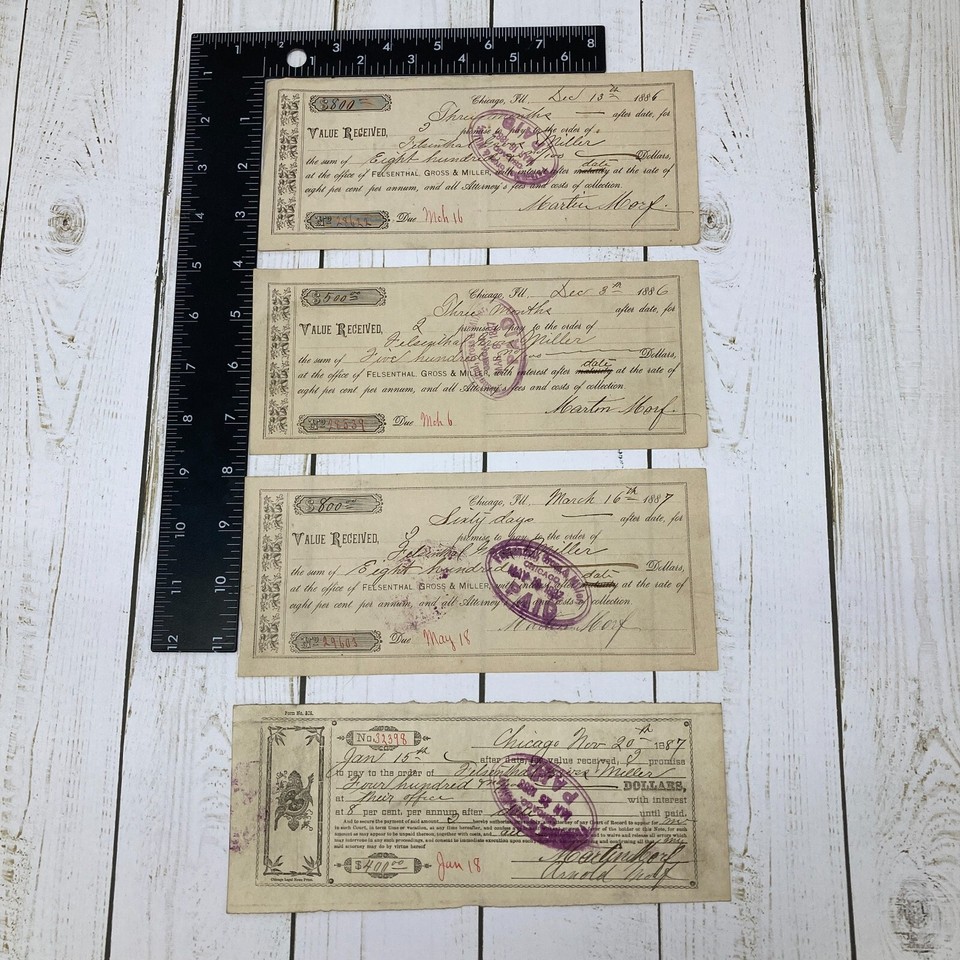 1800's Promissory Note Lot Of 4 Felsenthal Gross & Miller Chicago | eBay