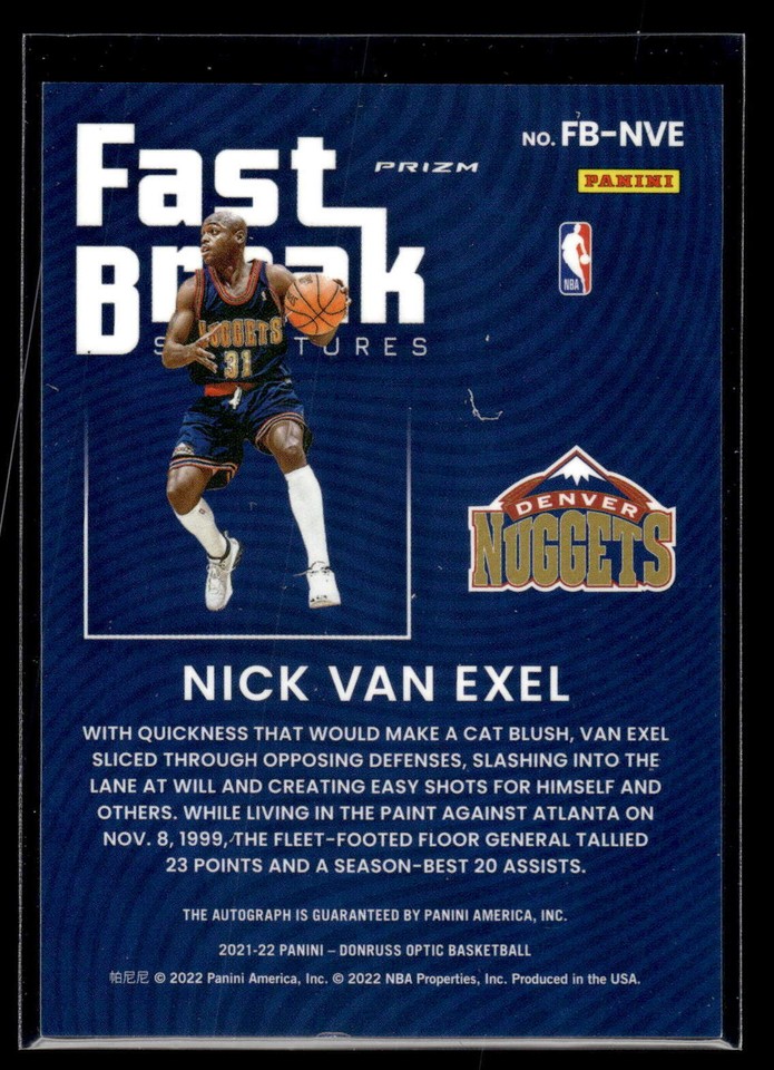 2021 Donruss Optic #FB-NVE Nick Van Exel Fast Break Signatures Denver ...