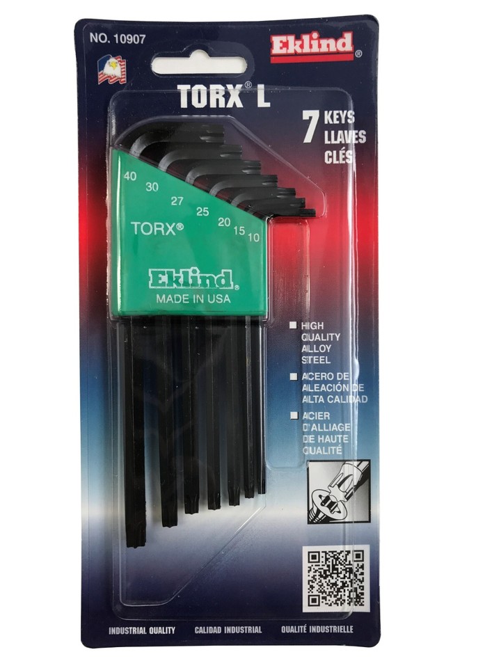 Eklind Torx Star L Wrench Key Set T10-T40 7pc MADE IN USA 10907 Alloy ...