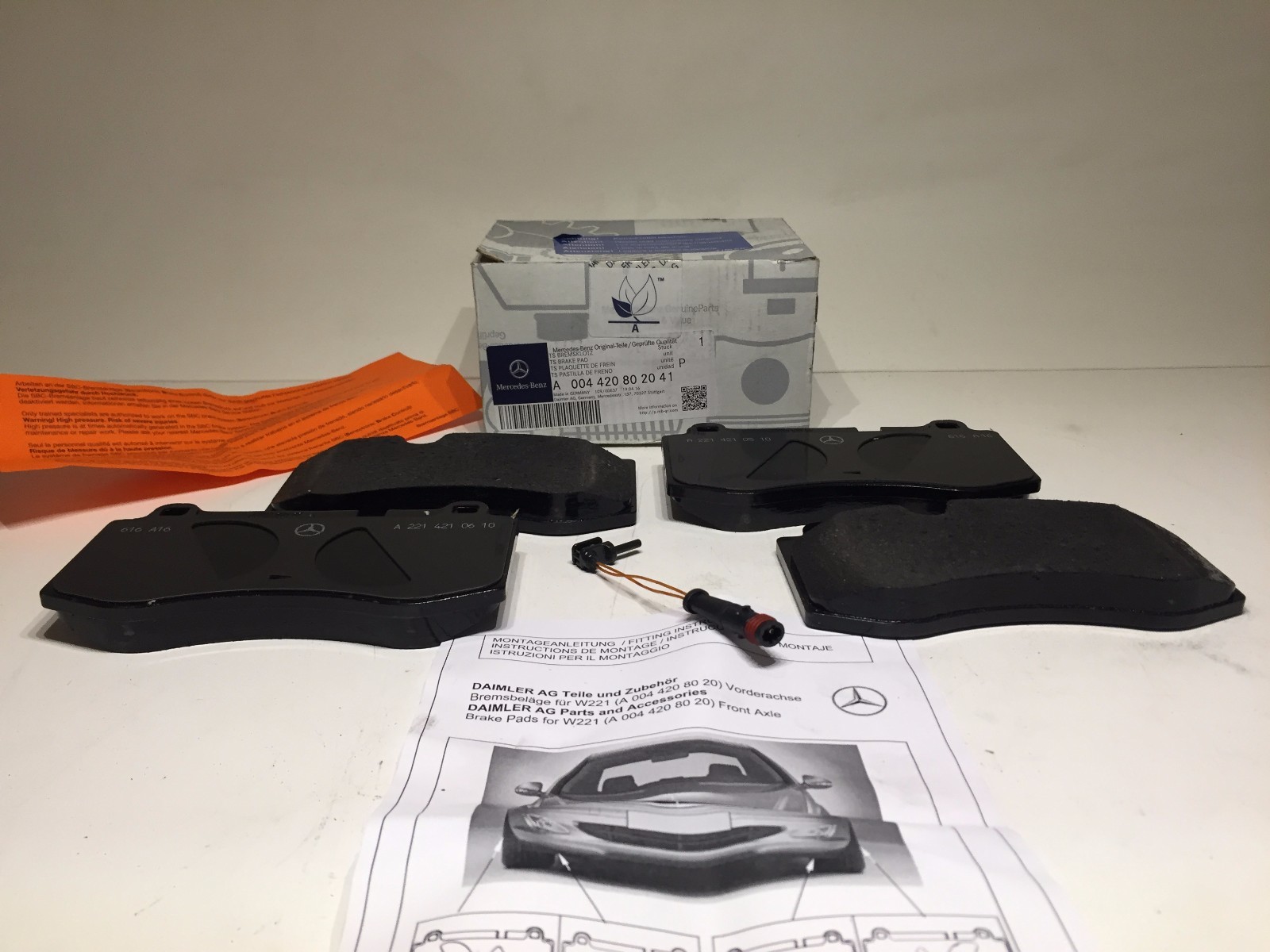 Mercedes-Benz Genuine Front Brake Pad Set, Pads w/Sensor 0044208020 ...