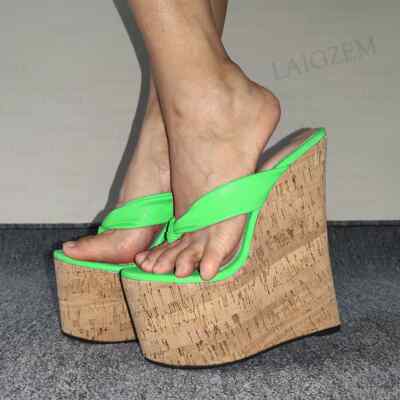 Women Platform Wedges High Heels Flip Flop 17CM High Heel Faux Leather ...