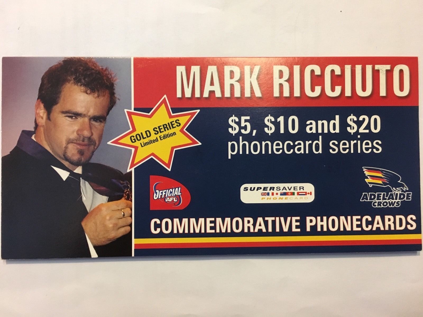 RARE MARK RICCIUTO ADELAIDE CROWS FOOTBALL CLUB THEEE PHONE CARD SET IN ...