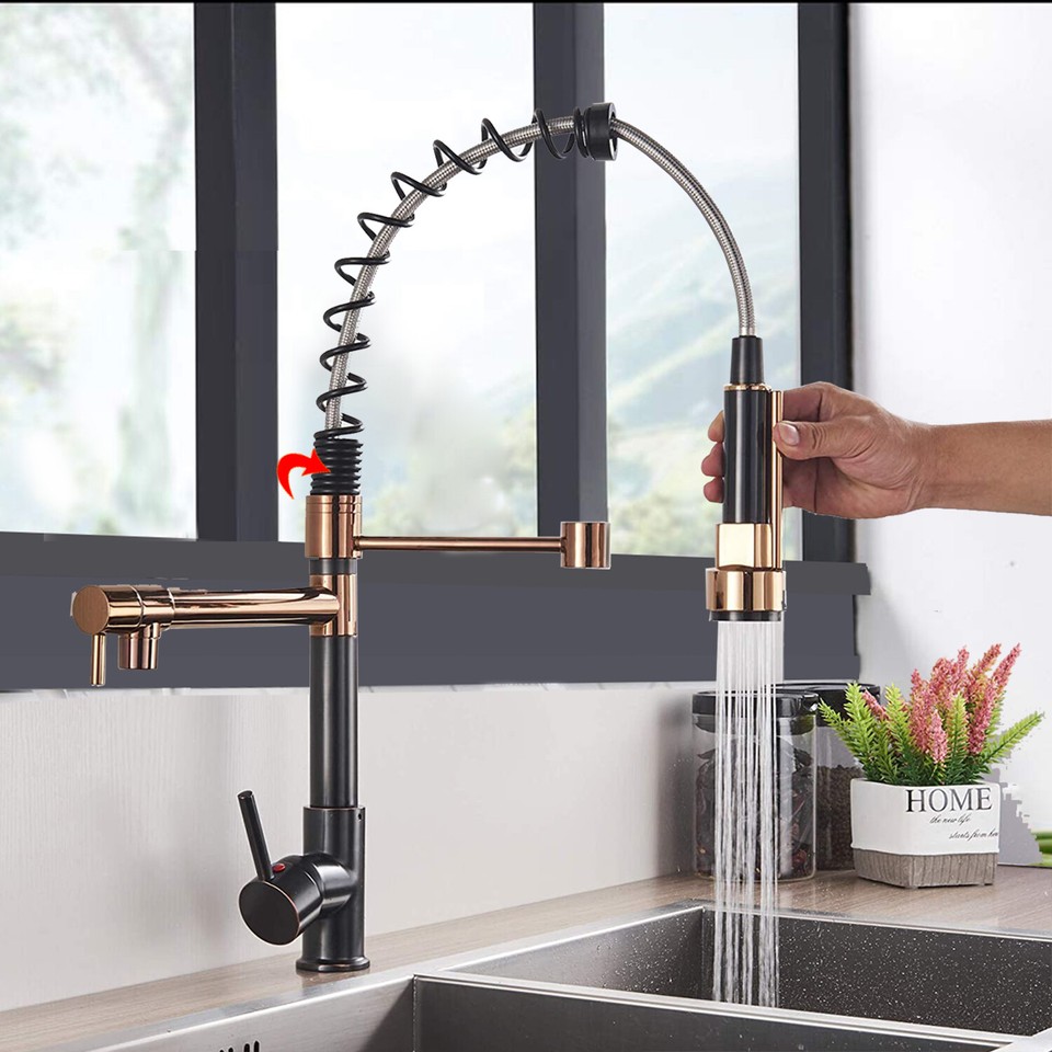 Spring Kitchen Sink Faucet Pull Down Sprayer Swivel Single Handle Hole ...