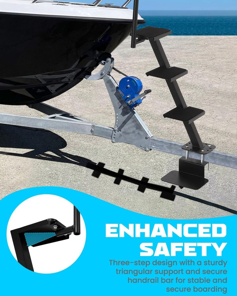 Heavy Duty Boat Trailer Steps,3 Non-Slip Steps Boat Trailer Ladder with ...