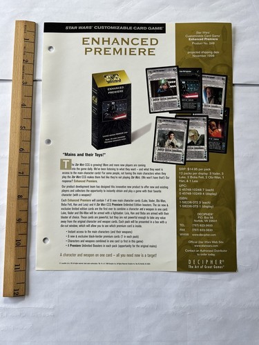 1998 DECIPHER STAR WARS CARD GAME ENHANCED PREMIERE DEALER ADVERTISING ...