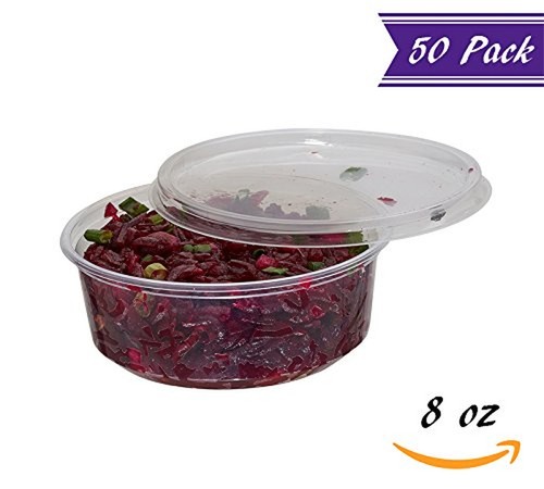 (50 Pack) 8 oz Deli Containers with Lids Combo, BPA-Free Translucent ...
