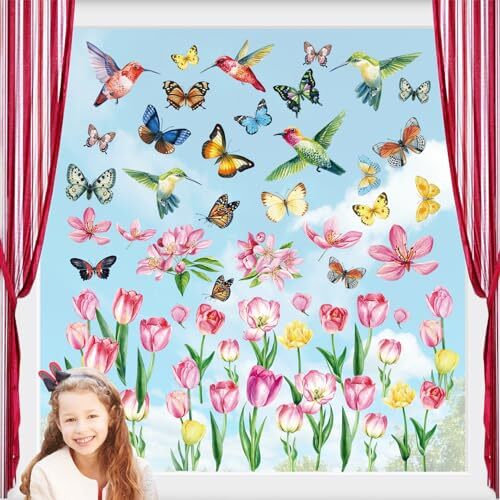 Spring Window Clings Decorations, 9 Sheets Spring Summer Window Clings ...
