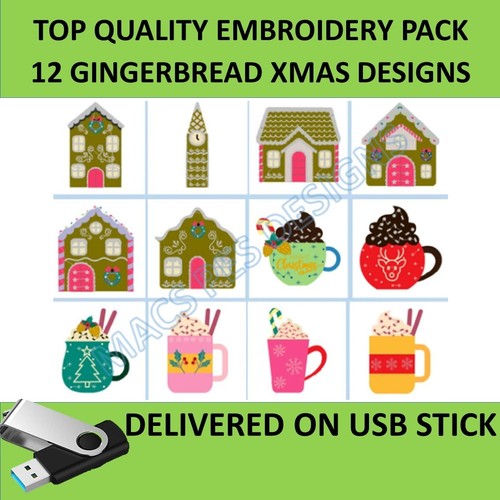 Gingerbread house christmas PES embroidery pack USB designs files ...