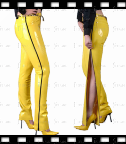 Latex Jeans Bootcut Style Side Long Zip Yellow Color Unisex Customized ...