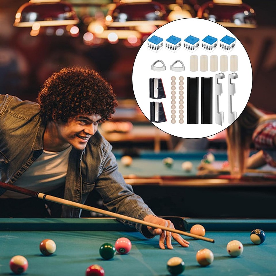 Billiard Cue Repair Kit, 2 Cue Tip Clamps 20 Cue Tips 2 Shapers 5 Chalk7517 | eBay UK