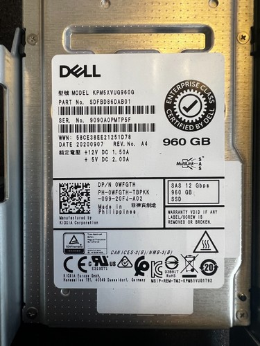 DELL 960GB 2.5" Slightly Used SAS 12 Gbps SSD W/ Gen14 KPM5XVUG960G DP ...