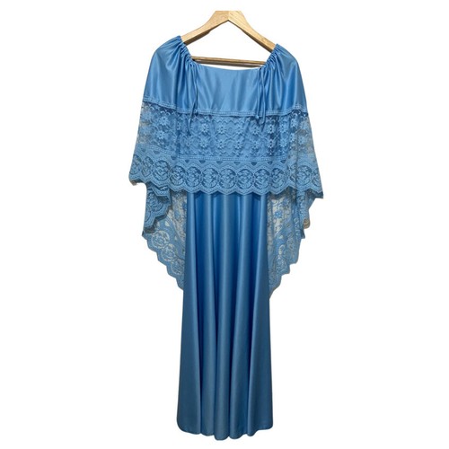 Vintage 70s Southern Belle Dress lace capelet small baby blue cape maxi ...