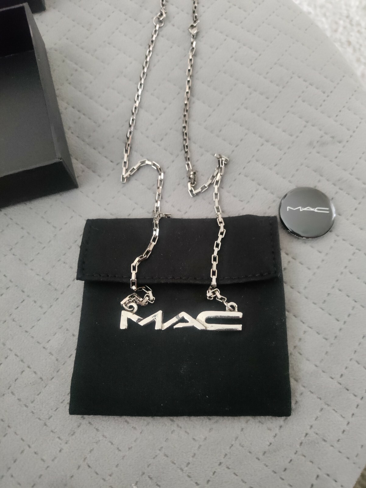 MAC Cosmetics Employee Silver Logo Necklace - Gem