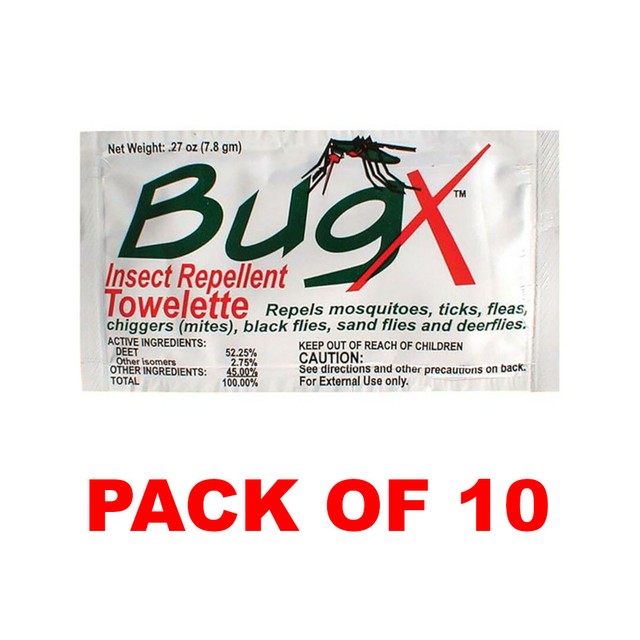 24 Bugx Insect Repellent Towelette 52 DEET Repel Mosquito Tick Flea ...
