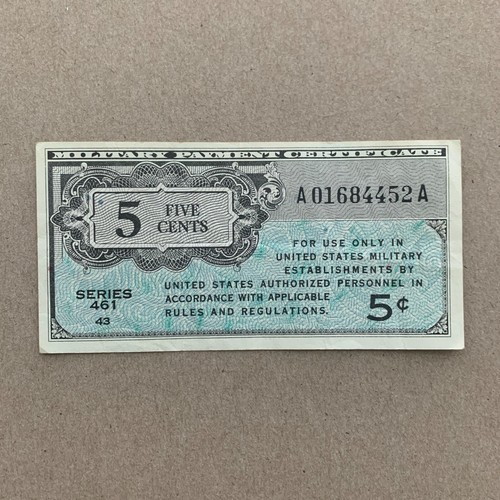 US ARMY 5 Cents Banknote MPC Currency Paper Money Memorabilia Post WW2 ...