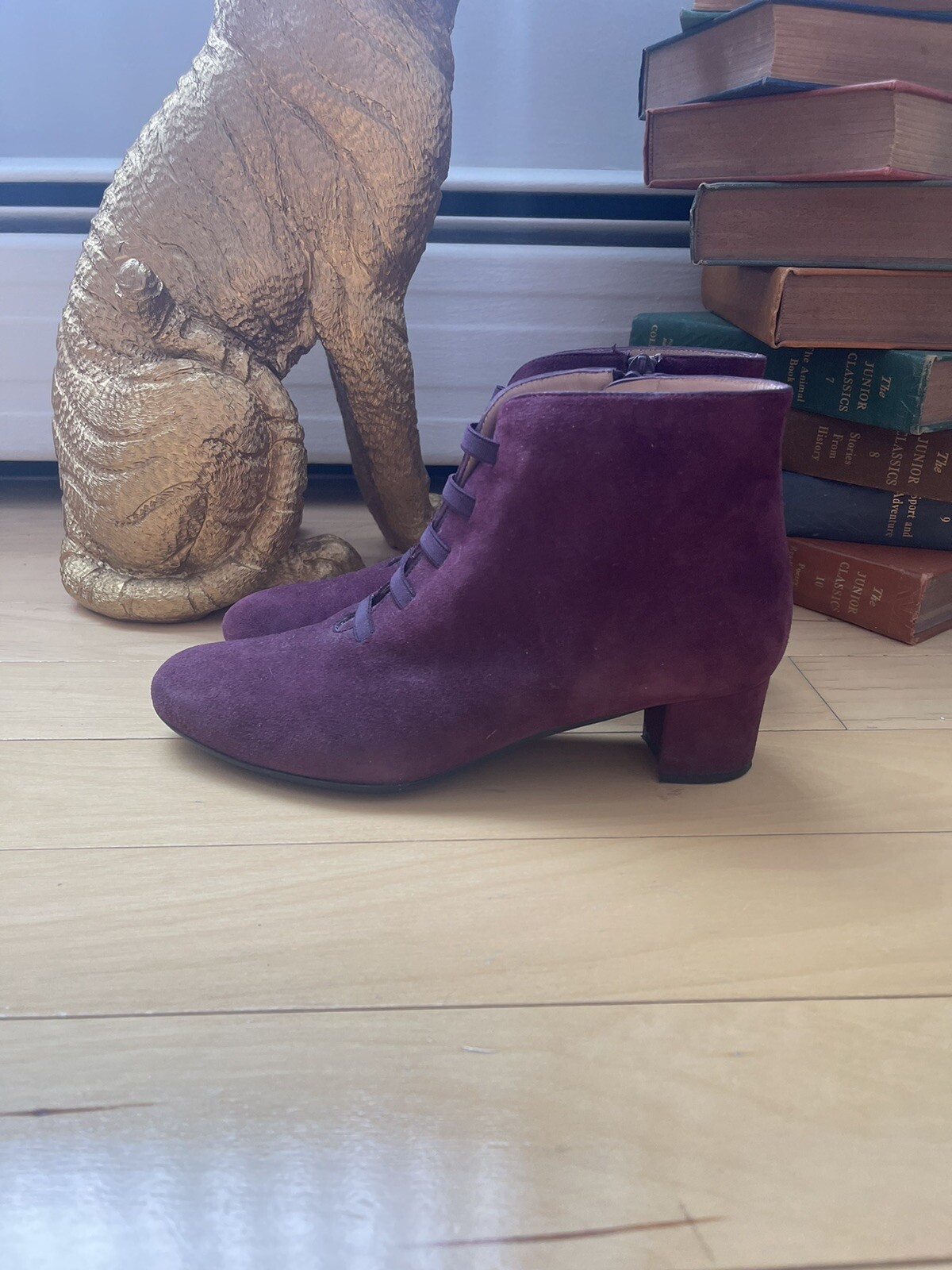 Brenda Zaro Purple Suede Ankle Boots Block Heel Color Block | eBay