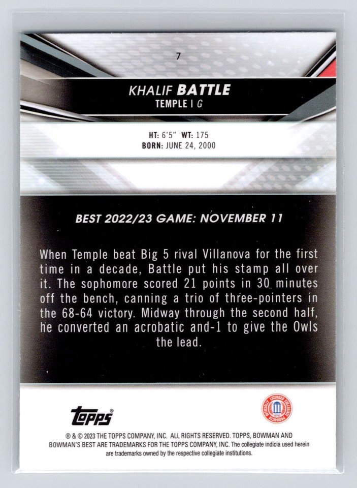 2022-23 Bowman University Best Khalif Battle #7 | eBay