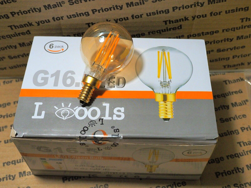 6 Pk E12 Led Edison Light Bulb 2700 amber G16.5 Round Light Bulb 4W ...