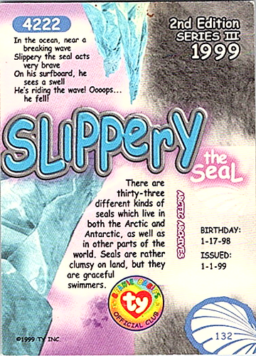 1999 Beanie Babies Series III Artist Proof #132 Slippery The Seal | eBay