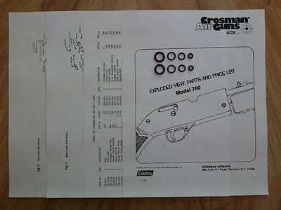 Crosman 760 TWO Seal Kits + TWO Exploded Views Pre1977 + Parts List ...