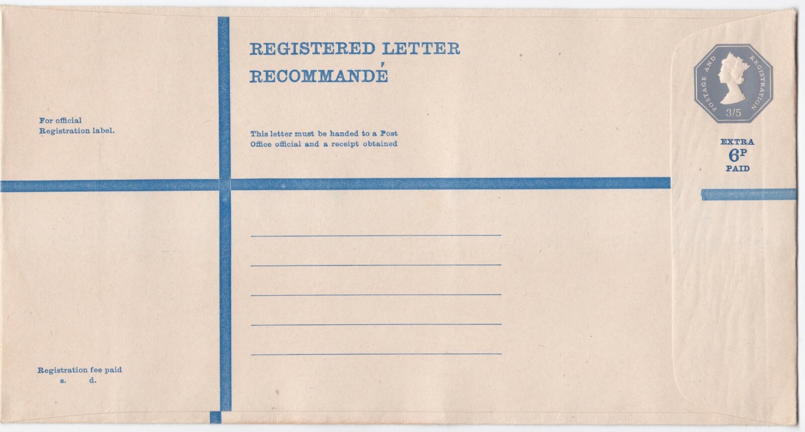 GB Postal Stationery 1971: 3s 5d+6p Registered Letter; RP99, Size K ...