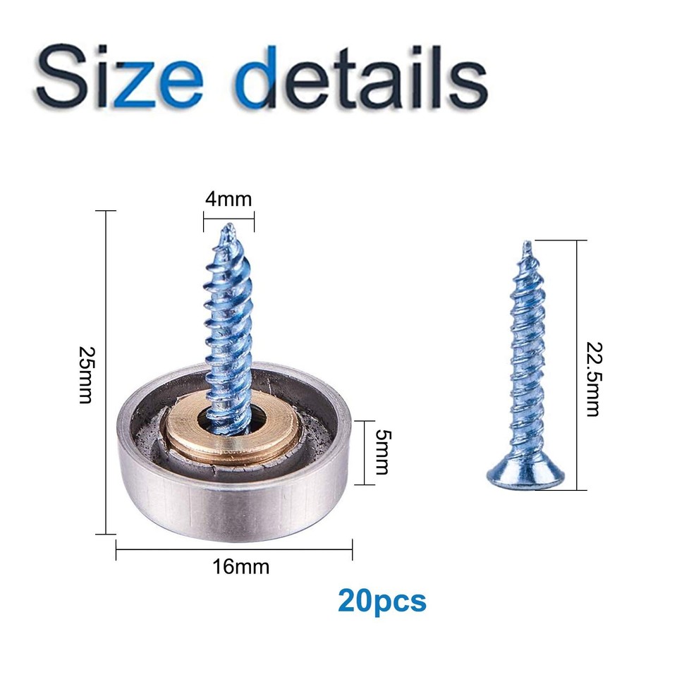 Mirror Screws, 20 Sets 16mm Stainless Steel Mirror Screws Cap with ...