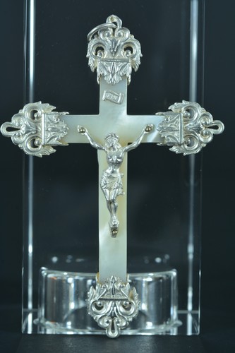 Graceful Antique Religious pectoral cross sterling Silver & mother of ...