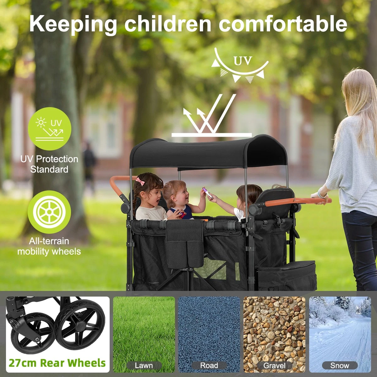 4 Seater Stroller Wagon Push Pull Quad Collapsible for 4 Kids Removable ...