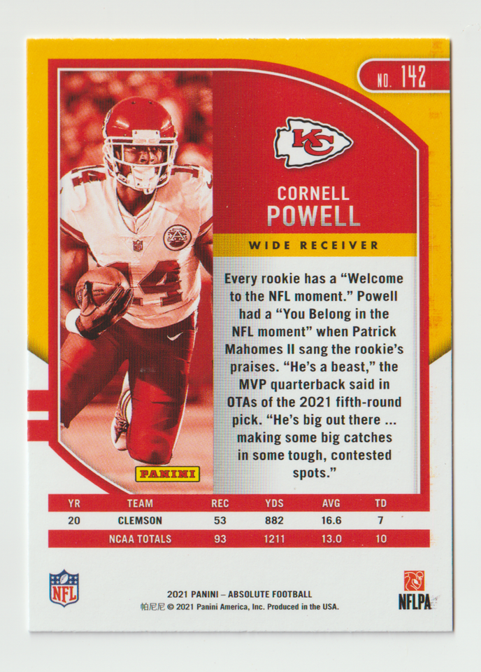 2021 Absolute Football #142 Cornell Powell RC - Kansas City Chiefs | eBay