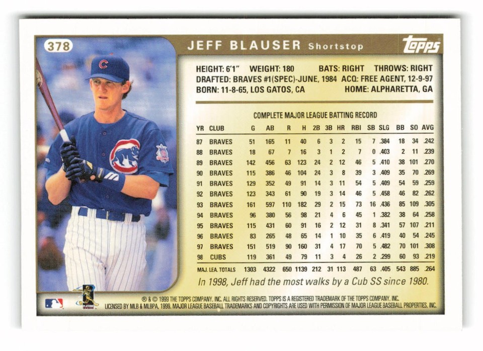 1999 Topps #378 Jeff Blauser Chicago Cubs | eBay