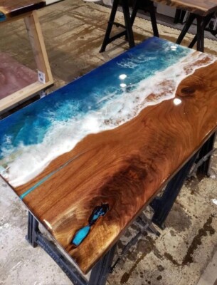36"x24" Ocean Wave Epoxy Resin Top Handmade Furniture , Counter Dining ...